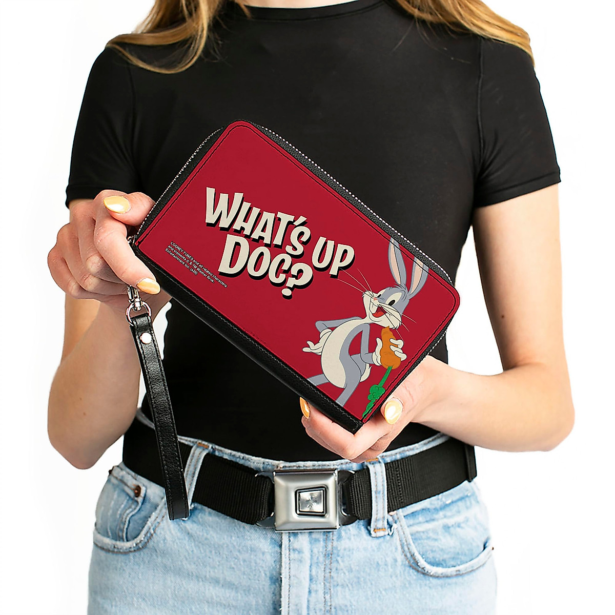 Buckle-Down Women's PU Zip Around Wallet Rectangle-Bugs Bunny, 7.5"x4.5"