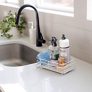 Handy Home Concepts Kitchen Sink Sponge Soap Holder for Countertop Large White Kitchen Soap Tray Sink Organizer