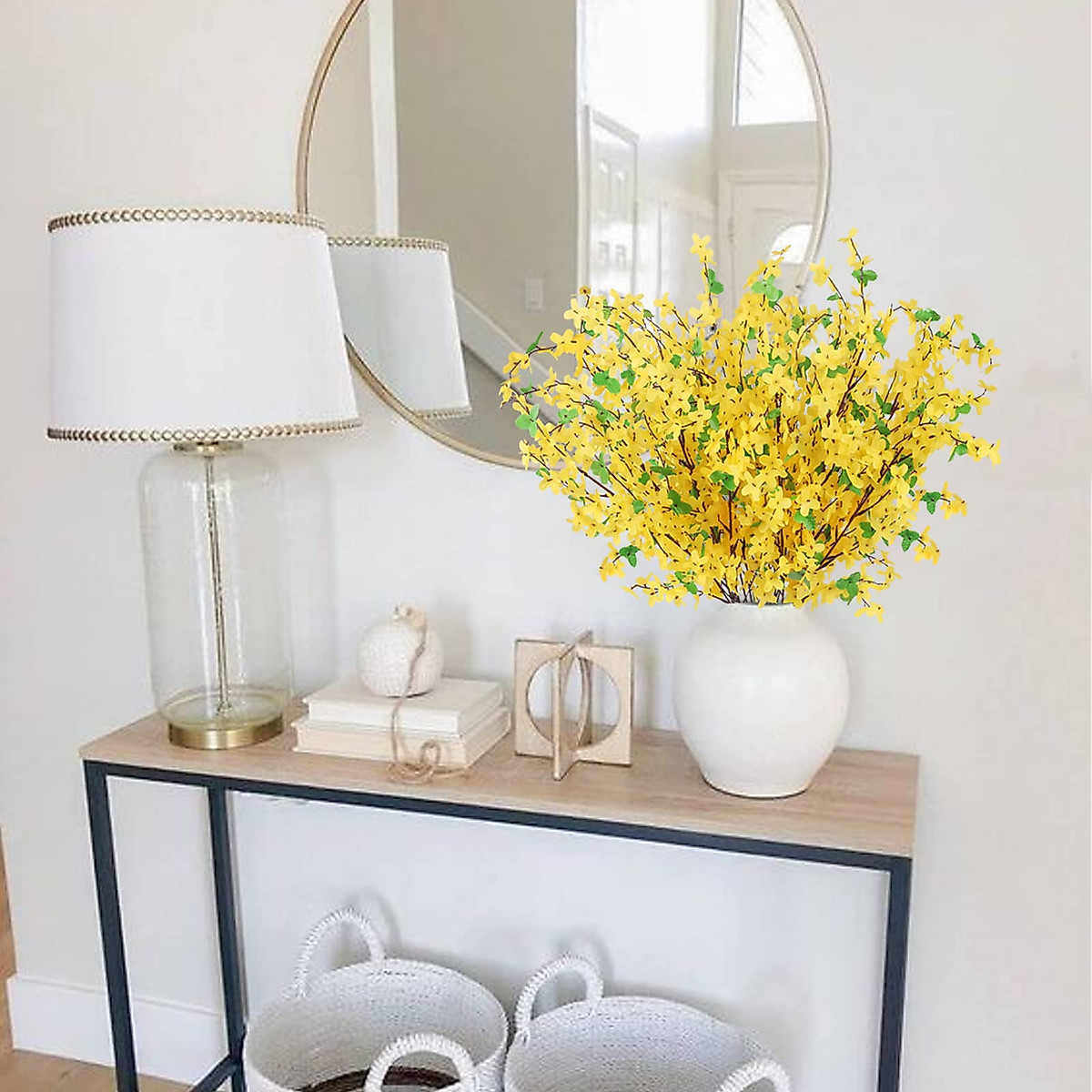 AILANDA 4 Bunches Artificial Flowers Outdoor Fake Plants Eucalyptus UV Resistant Faux Plastic Greenery with Purple Silk Rose Floral Arrangement for Home Garden Party Wedding Decoration