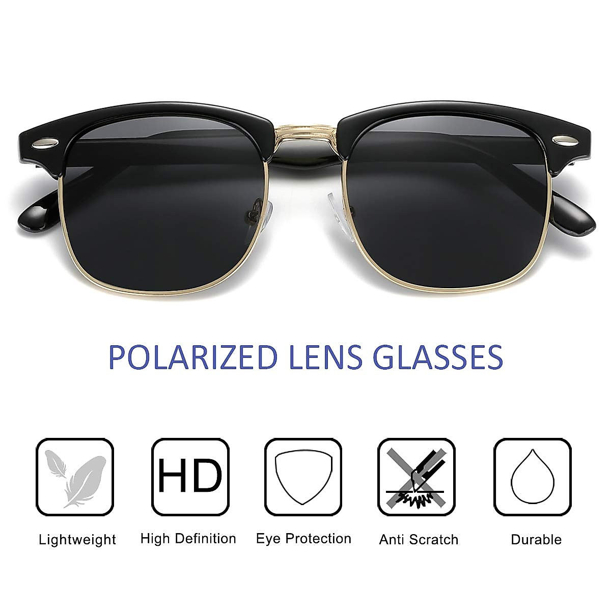 aisswzber Retro Semi Rimless Sunglasses Half Frame UV400 Glasses 3016s-blacknew