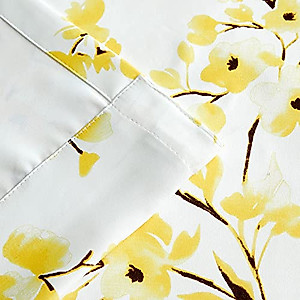 Melodieux Floral Curtains 84 Inches Long for Living Room, Farmhouse Yellow Apricot Flower Print White Decorative Grommet Drapes, 52x84 Inch, 2 Panels