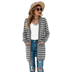 TASAMO Womens Color Block Striped Draped Kimono Cardigan Long Sleeve Open Front Casual Knit Sweaters Coat Soft Outwear