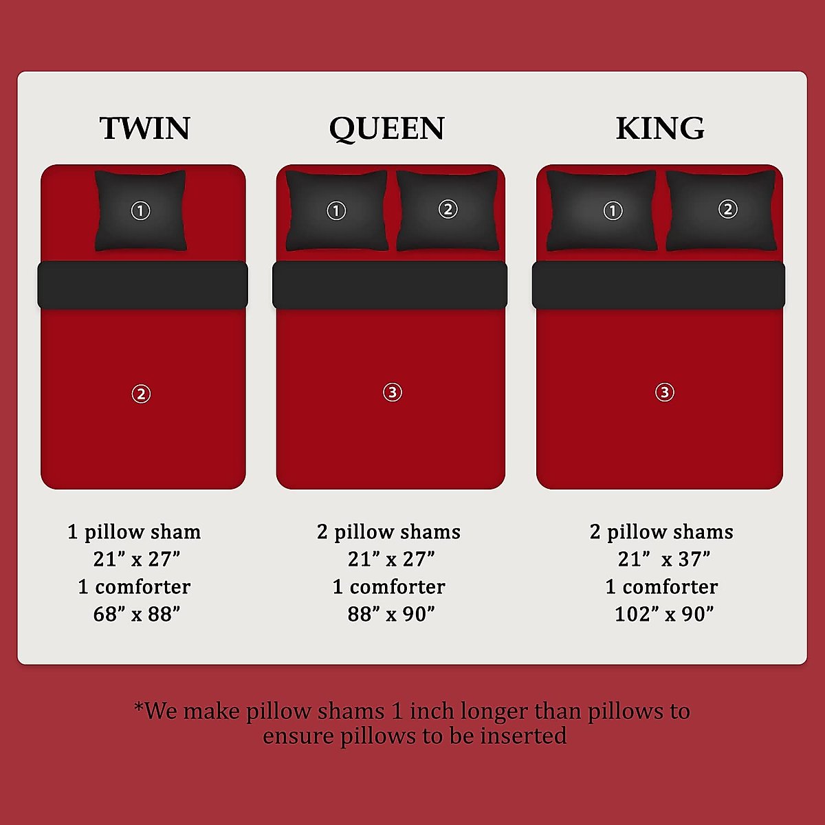 LOVTEX 3PCS Black and Red Comforter Set Queen - Ultra Soft Washed Microfiber Comforter Queen Set - Reversible Down Alternative Red Comforter Queen with 2 Pillow Shams(Red/Black)
