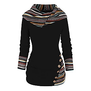 ZAFUL Women's Hoodies Long Sleeve Cowl Neck Button Hooded Shirts Knit Tops 2024 Fall Outfits Casual Boho Pullover Sweatshirt Black