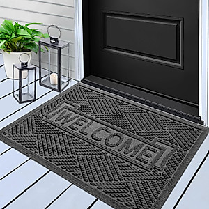 HIYARD Front Door Mat Indoor Outdoor Entrance, Absorbent Dirt Trapping Welcome Door Mat Indoor Outdoor, Non Slip Entry Mat, Fade Resistant, Low Profile Doormat for Entryway, 29×17, Grey
