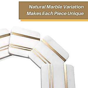 Cork & Mill Marble Coasters for Drinks - Set of 6 Handcrafted Modern Coasters - White Drink Coasters with Gold Brass Inlay - Made from Real Solid Marble