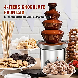 FUNYEE Chocolate Fountain Machine, 3.4 lbs 4-Tier Electric Chocolate Fondue Fountain Set with 10PCS Forks, Stainless Steel Cheese Fountain Melting Pot for Chocolate Candy, Ranch, Nacho Cheese