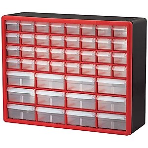 Akro Mils 10744 44-Drawer Hardware and Craft Cabinet, Red and Gray