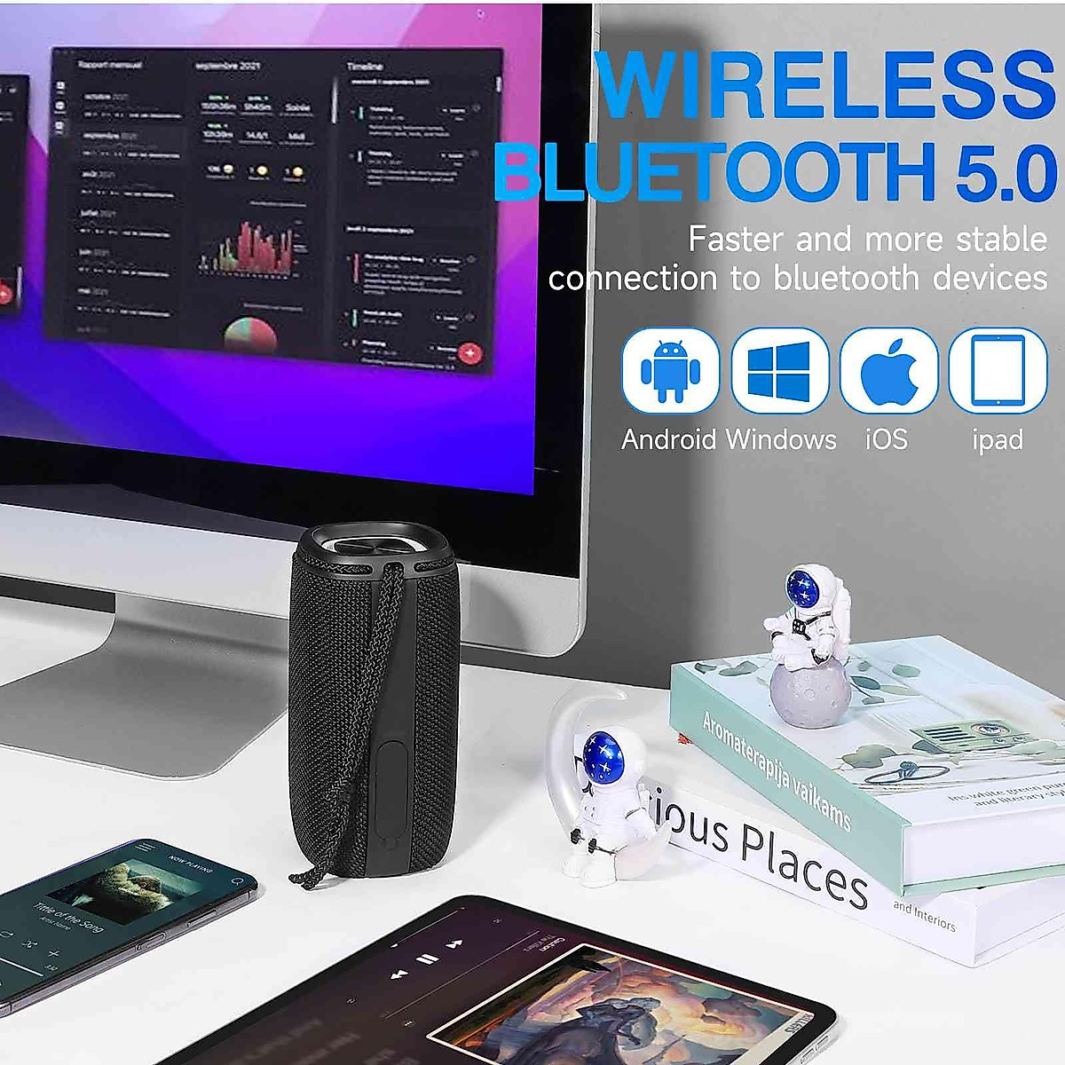 UrbanX Scorpio Series Bluetooth Speaker, IPX6 Waterproof Speakers HD Surround Sound with Punchy Bass, True Wireless Pairing, BT5.3, Portable Speaker for Blade V7 Max - Black