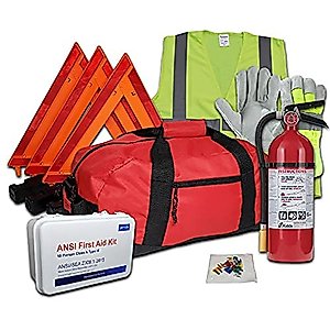 Safety and Trauma Supplies Hi-Viz All-in-One DOT OSHA Compliant Kit with 5LB 3A:40BC Kidde Fire Extinguisher Model PRO 5 TCM-8