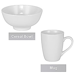 Miibox White Dinnerware Set, 40-Piece Service For 8，with Dinner Plates, Salad Plate, Bowls, Mugs and Teaspoons, Porcelain Durable for Christmas, Halloween, Wedding, Banquet