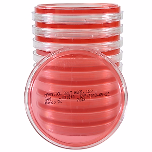 Hardy Diagnostics Mannitol Salt Agar (MSA), USP, for Staphylococcus, 15x100mm Plate, Order by the Package of 10