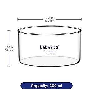 Labasics Crystallizing Dish, No Spout Flat Bottom Thick-Walled High Borosilicate Glass Crystallizing Dishes for Crystallization and Evaporation Lab Glassware, Outer Diameter: 100 mm, Capacity: 300 ml