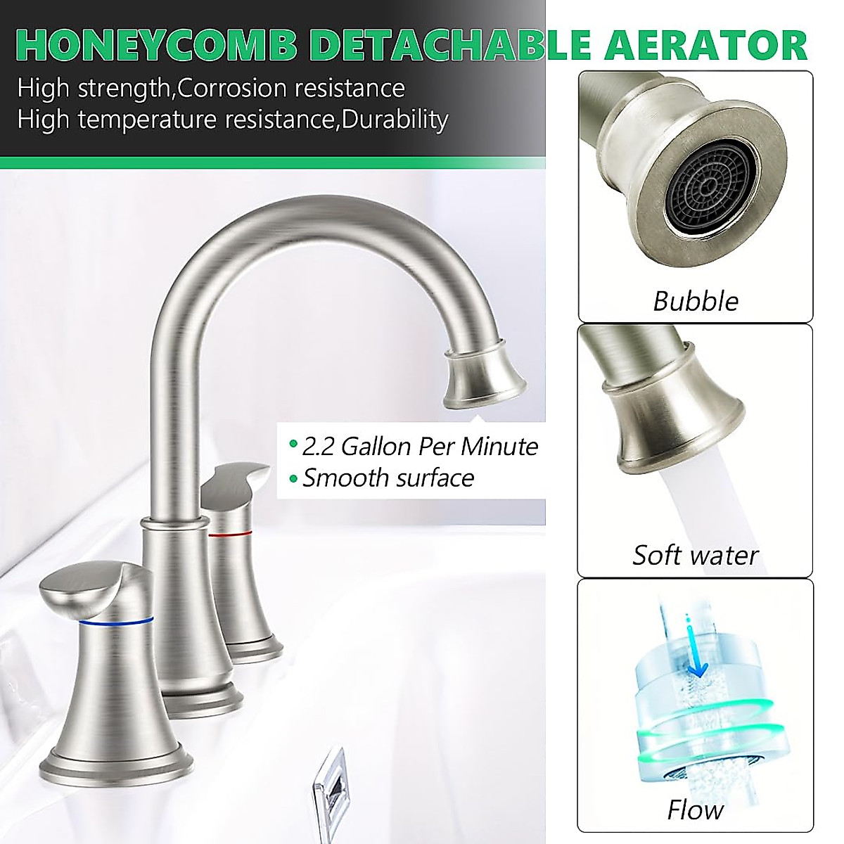 Faucet Aerator for Shower Bathroom Kitchen Faucet Parts Compatible with Moen 116618BN, High Flow Sink Aerator Replacement, 2.2 Gallon Per Minute, Finish Brushed Nickel