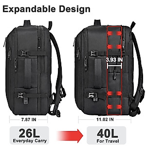 NocNoc Travel Backpack for Women Men Airline approved, 40L Extra Large Carry on Backpack, Expandable Luggage Backpack for 17in Laptop, Black