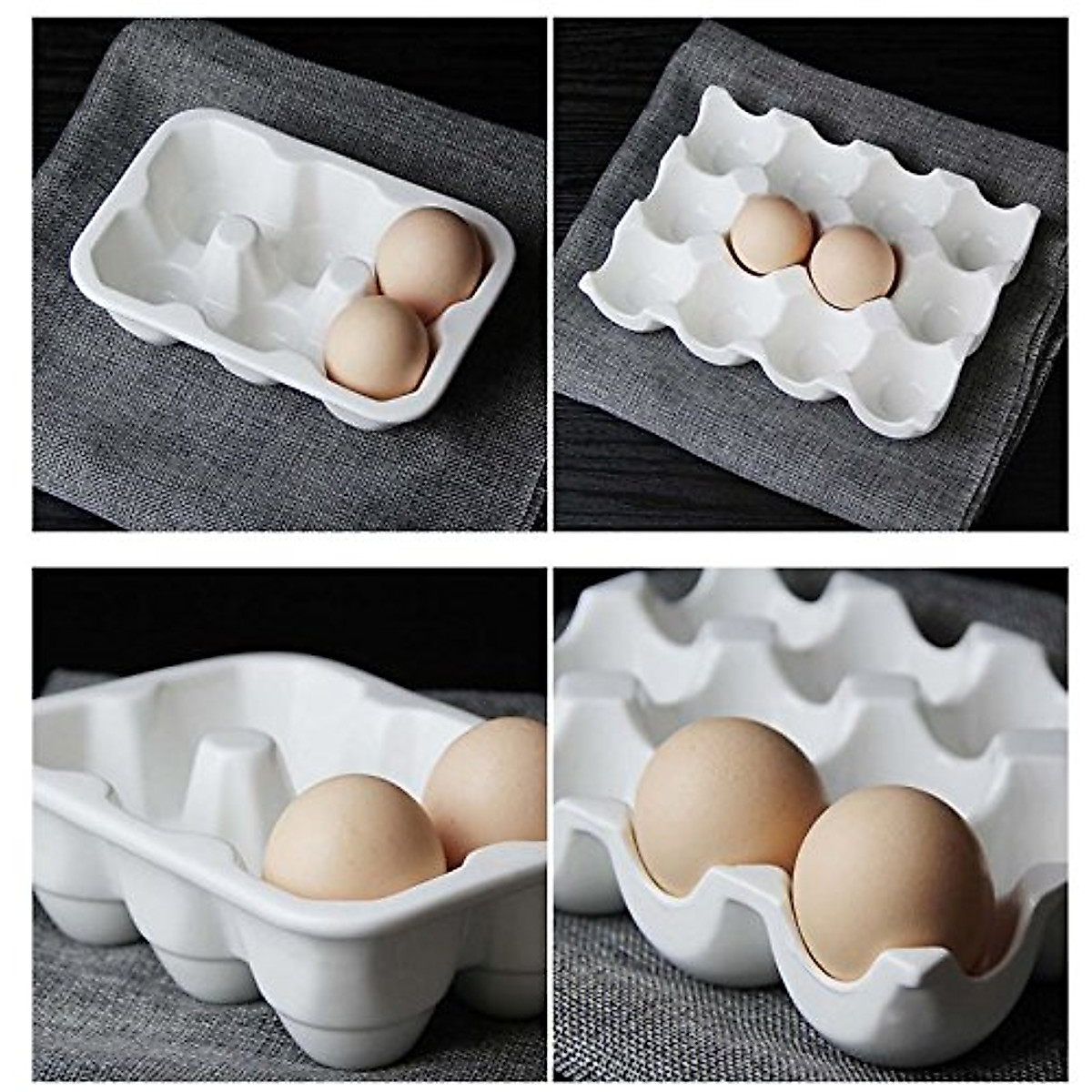 Leoyoubei Pretty Ceramic Egg Plate,7.5X5.5X1.5 Kitchen Restaurant Fridge Storage and Cookable Egg Porcelain Decorative Crate White (12 Cups Egg Holder)