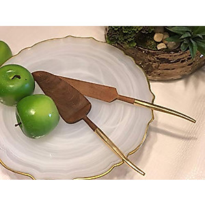 Wedding Cake Knife and Server Set, Wooden Cake Servers With Gold Handle, Ideal for Weddings, Party's, And Elegant events