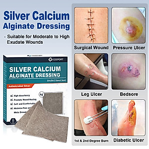 Ceeport Silver Calcium Alginate Wound Dressing 3'' x 3'', 5 Individual Pack, Highly Absorbent Dressing Gauze, Soft and Comfortable Silver Dressing for Wound Care, Non Stick Pads for Wounds