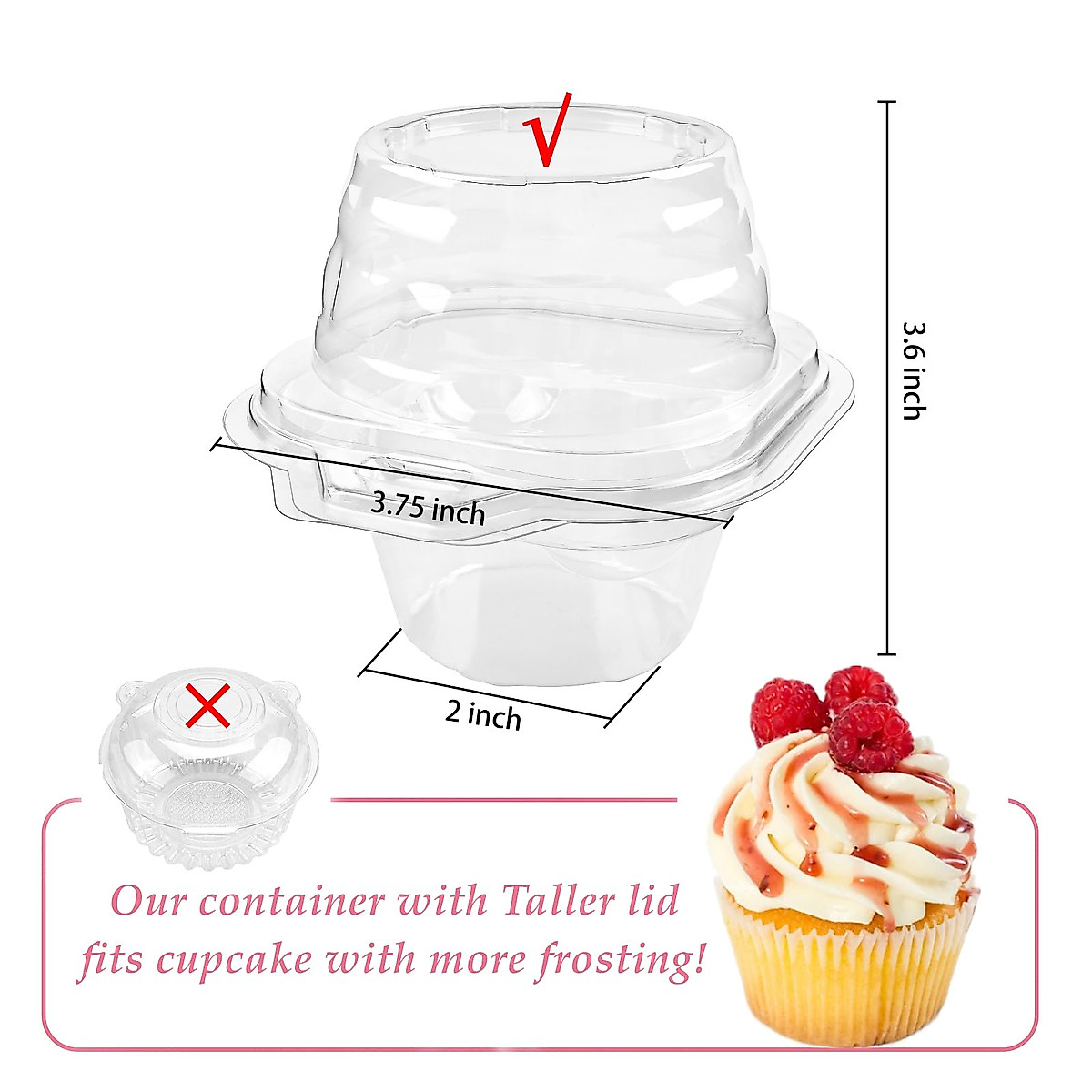 TOFLEN Individual Cupcake Containers (100-Count) Bulk Disposable Plastic Cupcake Holder, Stackable Deep Dome Lid Cupcake To Go Box for Single Muffin, Hot Cocoa Bomb and More