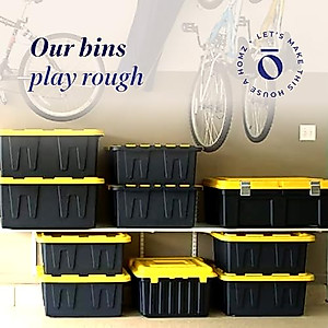 HOMZ Durabilt 15-Gallon Storage Tote with Flip Lid, Heavy-Duty Storage Bin with Snap-on Lid, Black and Yellow, 2 Pack