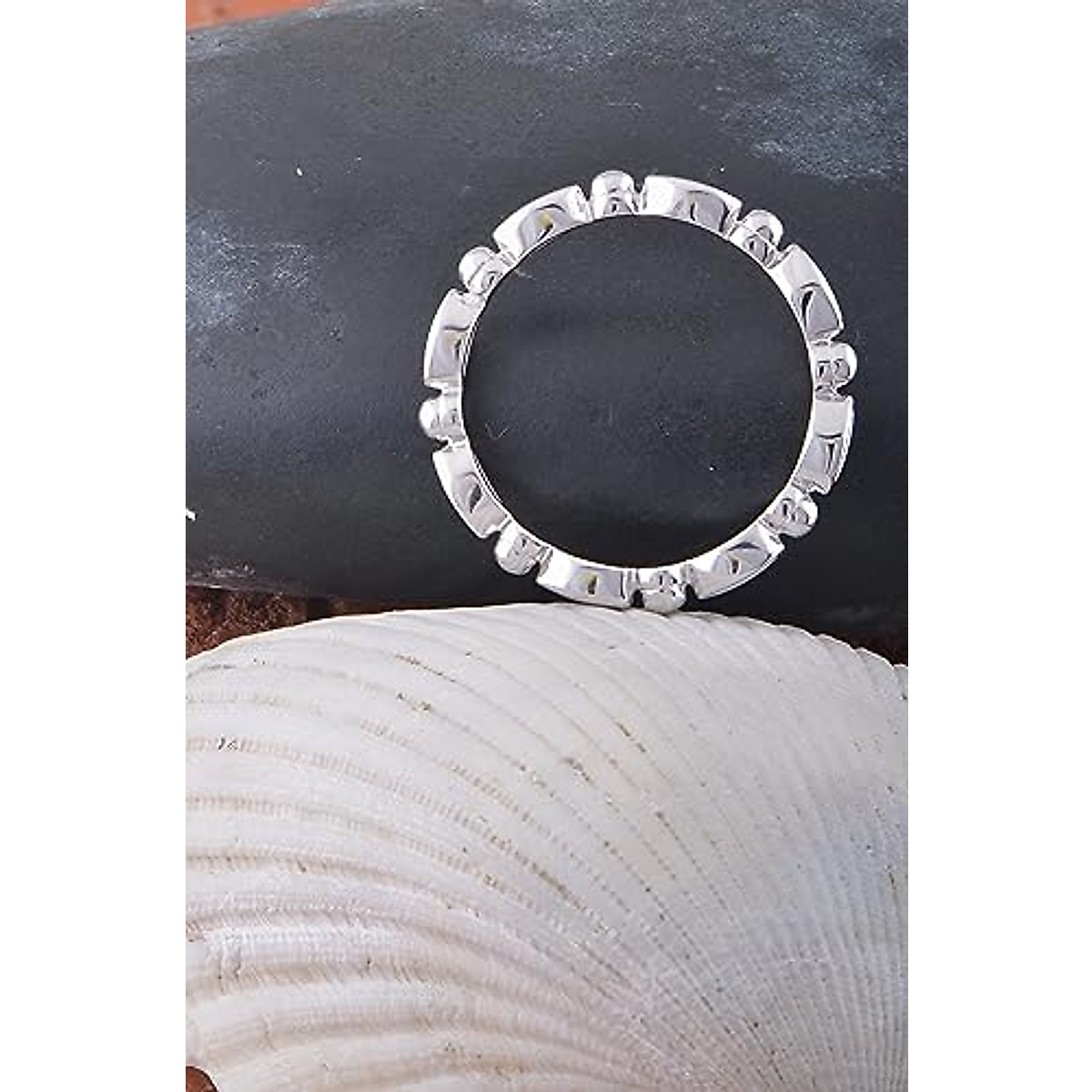 SILVERCLOSEOUT Rhodium Plated Sterling Silver Womens Dainty Stacking Bead Bar Band perfect for Ladies - Size 8