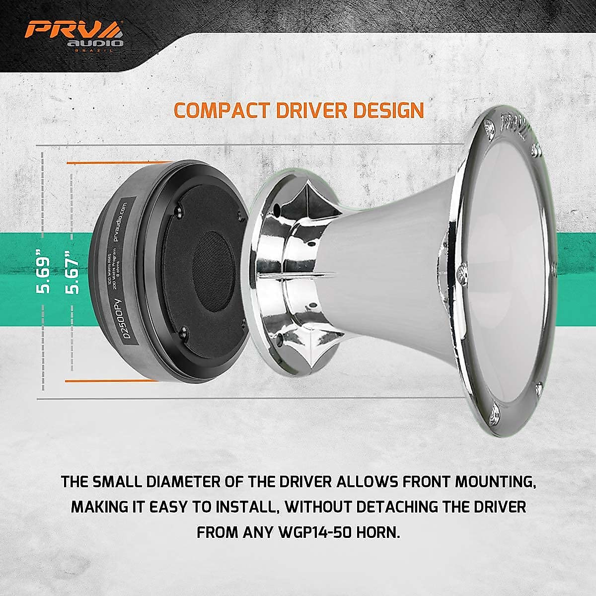 PRV AUDIO 2 Inch Exit Polymide Compression Driver D2500Py - 200 Watts Program Power, 8 Ohm, 100 Watts RMS Power, 109 dB, Compact Mid High Vocal Reproduction for Pro Audio Systems (Single)