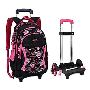DAPERCI Travel Rolling Luggage Bag School Trolley Backpack Girls On Wheels Girl's Trolley School Wheeled Backpacks Child (Color : 6 Wheels Pink)