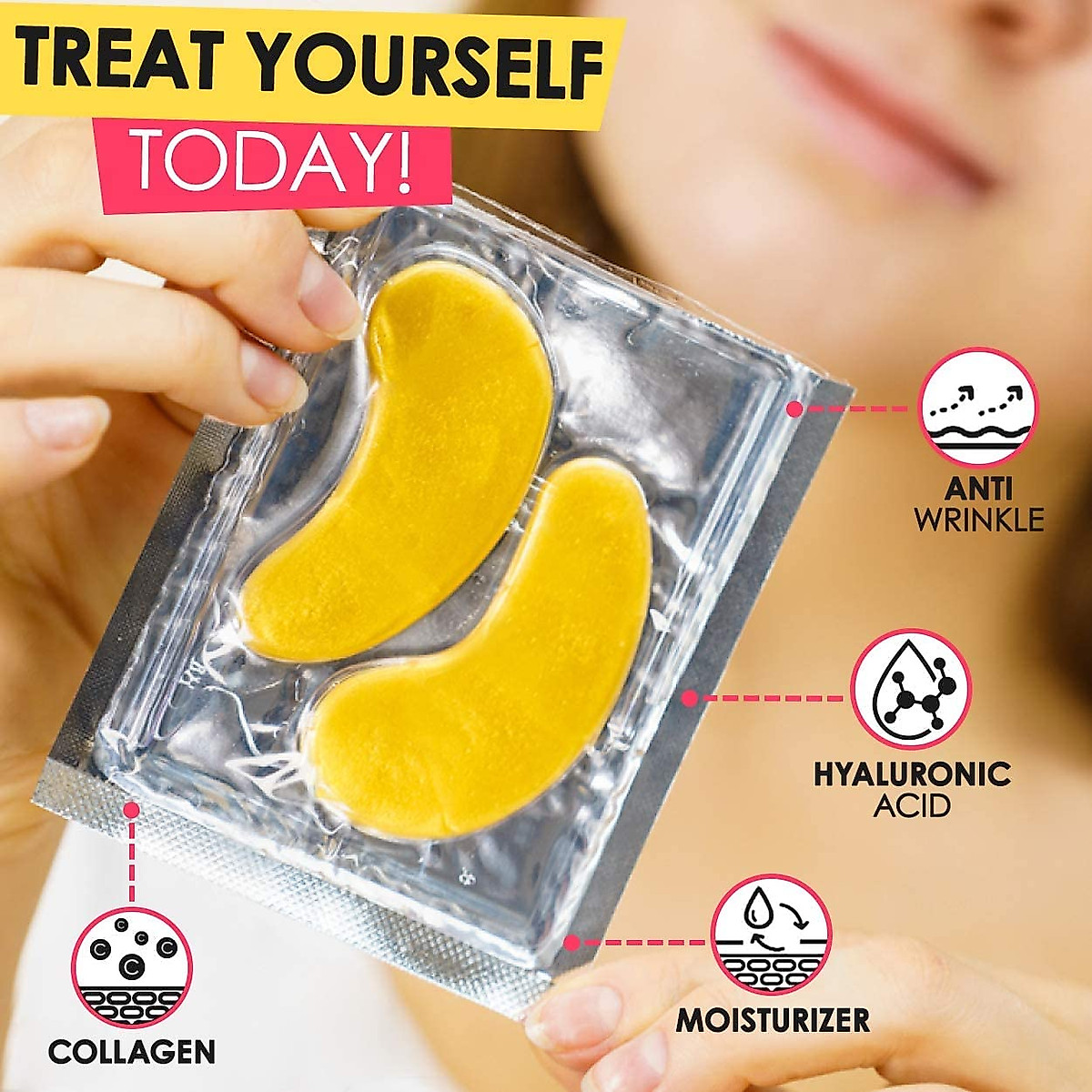 Cedlize Under Eye Collagen Patch, 24K GOLD ANTI-AGING MASK, Pads For Puffy Eyes & Bags, Dark Circles and Wrinkles, With Hyaluronic Acid, Hydrogel, Deep Moisturizing Improves Elasticity, 30 PAIRS