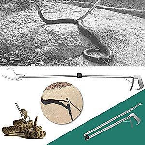 IC ICLOVER Snake Tong 52’’ Heavy Duty Professional Foldable Stainless Steel Snake Catcher Tools Reptile Grabber with Spring, Serrated Jaw, Self Lock Design-Perfect for Moving Rattle Snakes Reptiles
