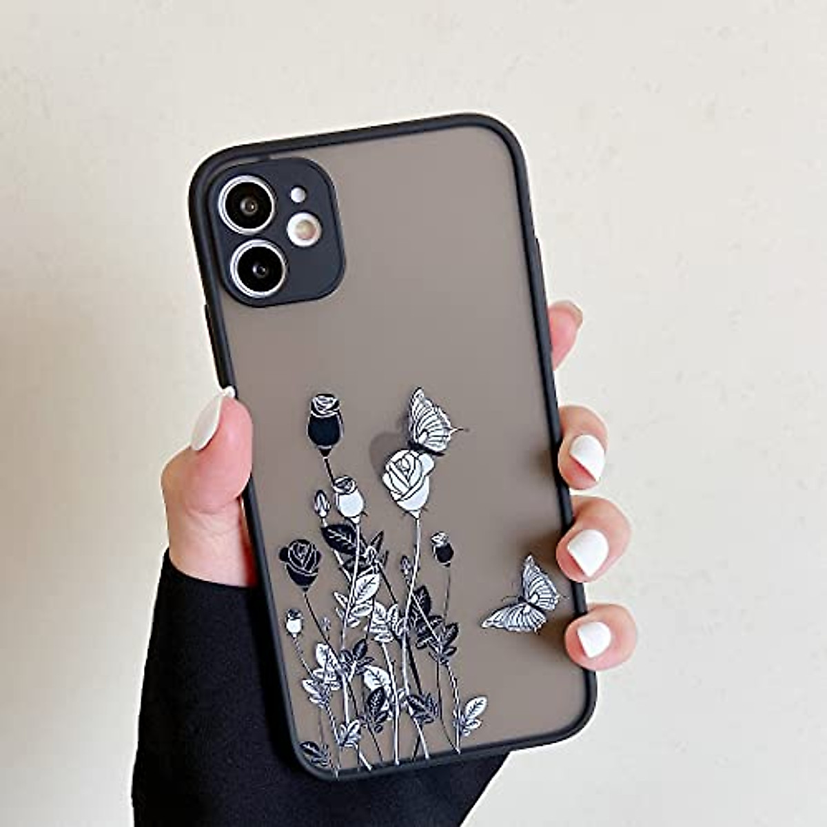 ZTOFERA Case for iPhone 11 6.1", Black Butterfly Rose Cute Girls Case Matte Floral Soft Silicone Case, Thin Slim Lightweight Protective Bumper Cover for iPhone 11 6.1"-Butterfly