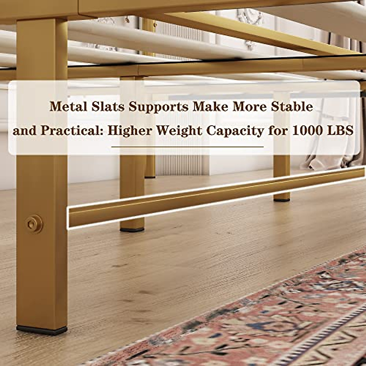 AIhomstyle Queen Size Bed Frame, Upholstered Queen Bed Frame with Velvet Tufted Headboard, Heavy Duty Metal Foundation, Bed Frame with Wood Slat Support, No Box Spring Needed, Noise-Free, Gold/Beige