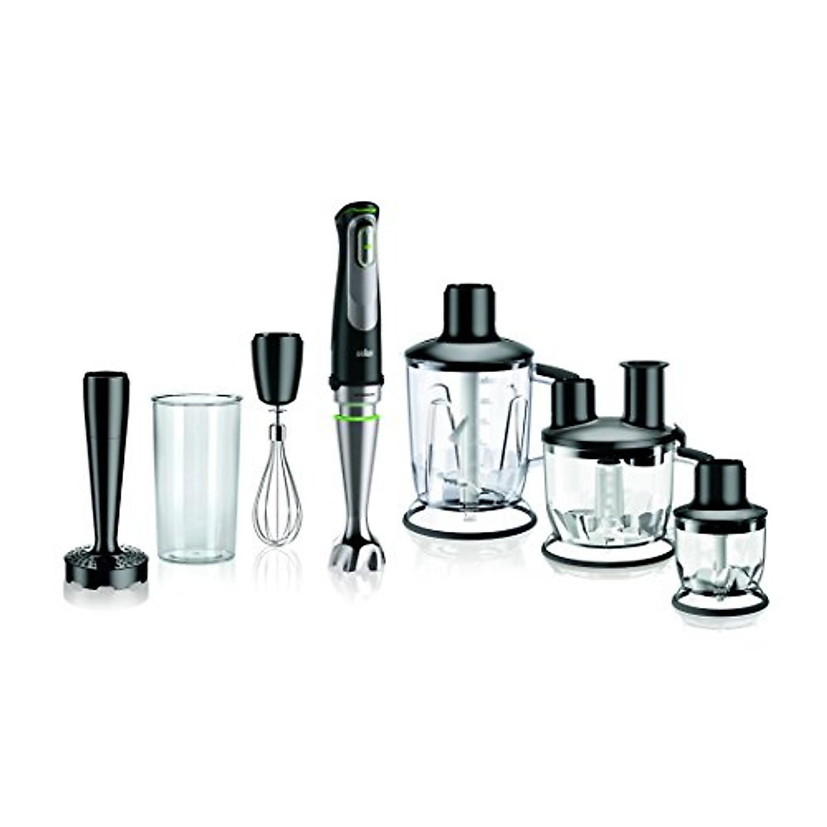 Braun Multiquick 5-in-1 Immersion Hand, Powerful 700W Stainless Steel Stick Blender, Variable Speed + 6-Cup Food Processor, Ice Crusher, Whisk, Beaker, Masher, 2.7 x 2.7 x 16.1 inches, Black