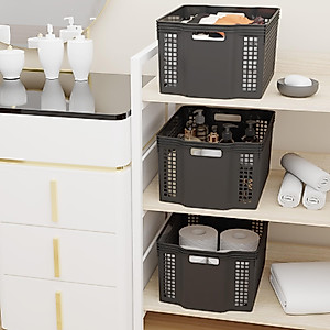 Waikhomes 6 Pack Large Stackable Basket, Plastic Woven Basket Organizer, Black