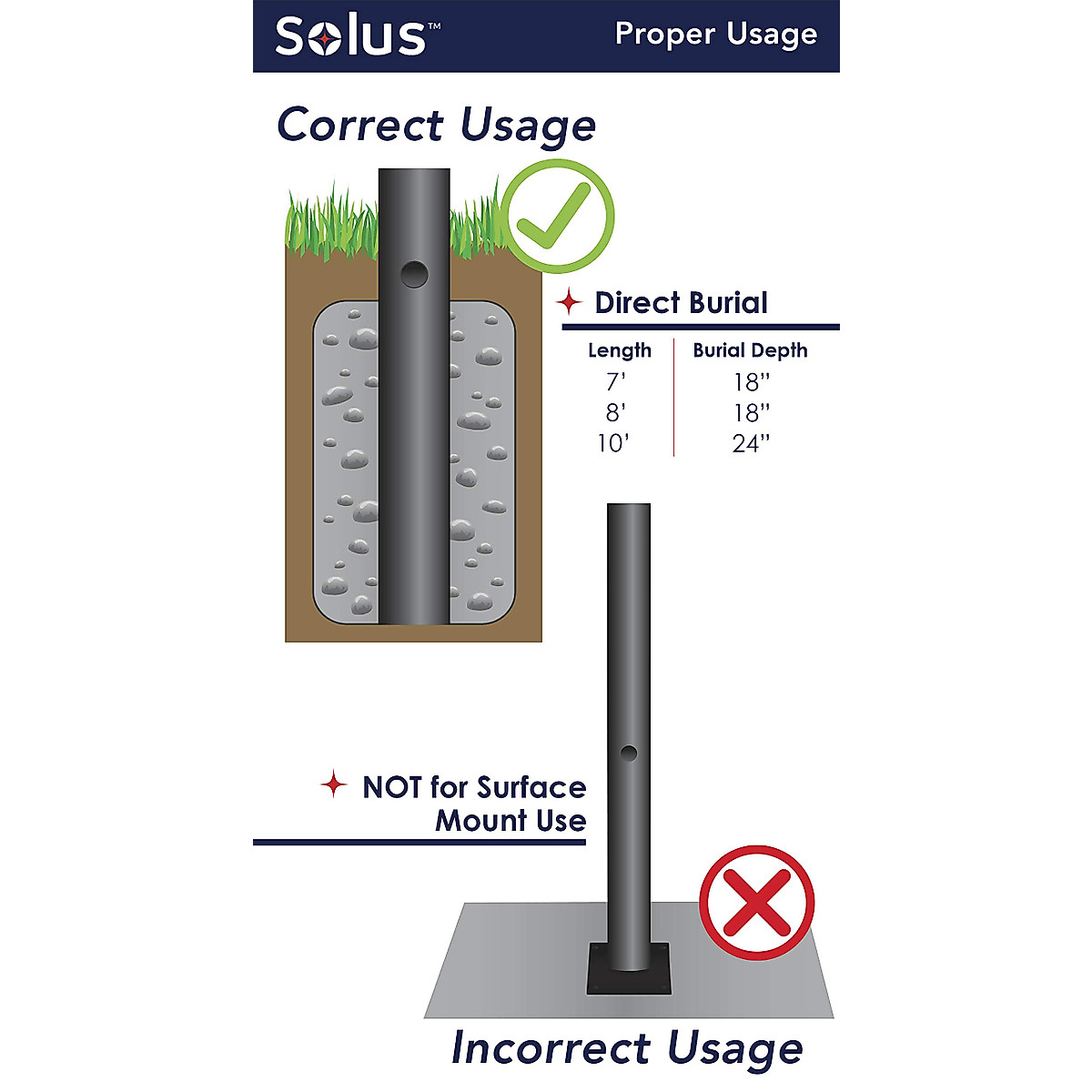 Solus SP7-WH 7' Outdoor Direct Burial Lamp Post with Cross Arm, Fits Most Standard 3" Post Top Fixtures, Includes Inlet Hole, Easy to Install, Corrosion & Weather Resistant, White