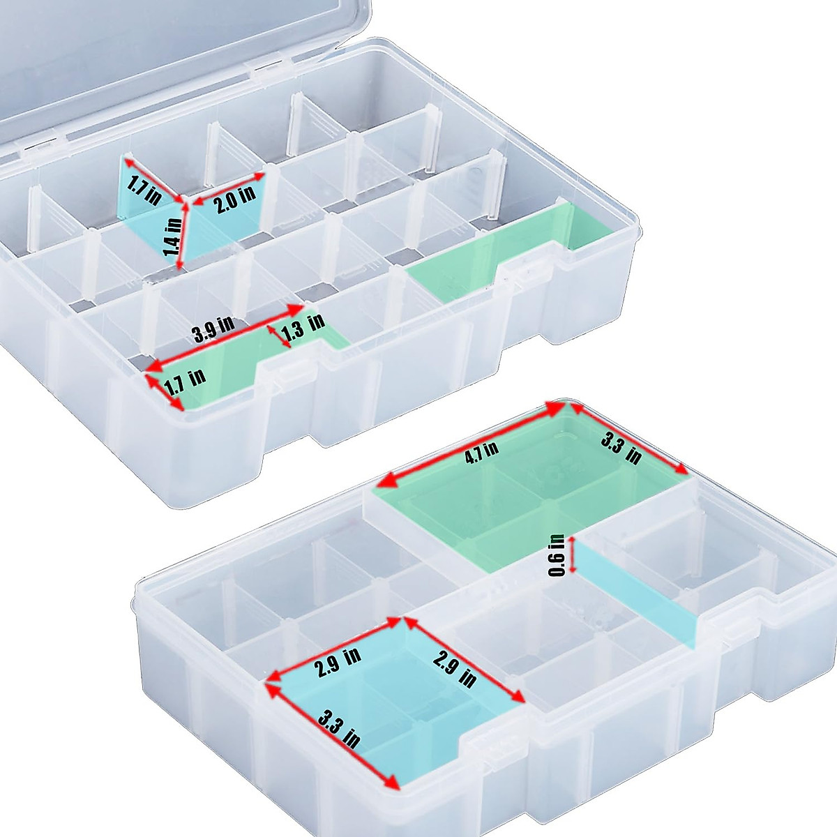 SHIYIJIA Plastic Compartment Organizer Box with Dividers Adjustable Storage Clear Container (400, Grams)