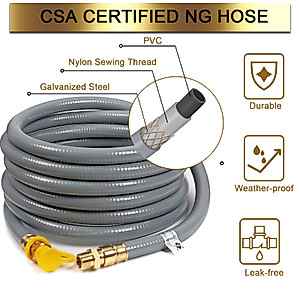 24FT 3/4" Natural Gas Hose, 3/4 Inch Natural Gas Conversion Kit Gas Grill Hose with Quick Connect Fitting,Grill Connectors & Hoses for Patio Heater,Griddle,Dynamo and Outdoor NG/LP Propane Appliance