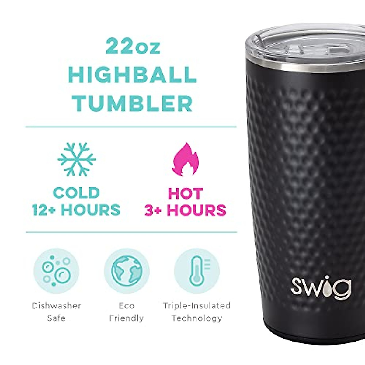 Swig Life 22oz Triple Insulated Highball Tumbler with Lid, Dishwasher Safe, Double Wall, and Vacuum Sealed Travel Coffee Mug Tumbler in Blacksmith