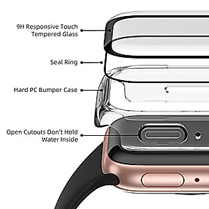 OXWALLEN Waterproof Case fit for Apple Watch Series 8/7 45mm with Bulit-in 9H Tempered Glass Screen Protector, Rugged Protective [Anti-Fog ] [Full Coverage] [Touch Sensitive] Case for iWatch, Clear