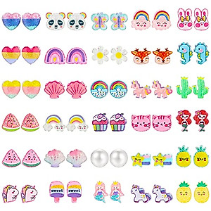 NEWITIN 30 Pairs Magnetic Stud Earrings for Girls Clip on Earrings Hypoallergenic Earrings Non Piercing Girls Earrings Cute Magnetic Earrings for Kids Women