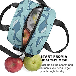 Whales Mermaids Narwhals Lunch Bag, Lunch Box Portable Insulated Lunch Tote Bag, Thermal Cooler Bag for Women Work Outdoor