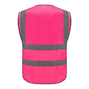 VICRR High Visibility Safety Vest with Reflective Strips, 9 Pockets Zipper Front, Construction Work Vest (Medium, Pink)