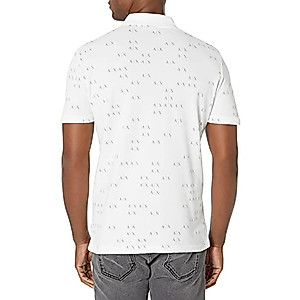 A|X ARMANI EXCHANGE Men's Allover Printed Stretch Polo Shirt, White Falling Logo, L