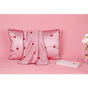 THXSILK Mulberry Silk Pillowcase with Tencel Underside for Hair and Skin, 1 Pcs Luxury 19 Momme Mulberry Silk Pillow Cases with Hidden Zipper Closure, King, Strawberry-Pink