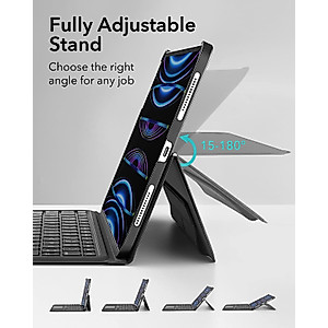 ESR Ascend Keyboard Case, iPad Case with Keyboard Compatible with iPad Pro 12.9 (2022/2021/2020/2018), Magnetic Detachable Case, Fully Adjustable Portrait/Landscape Stand, Black
