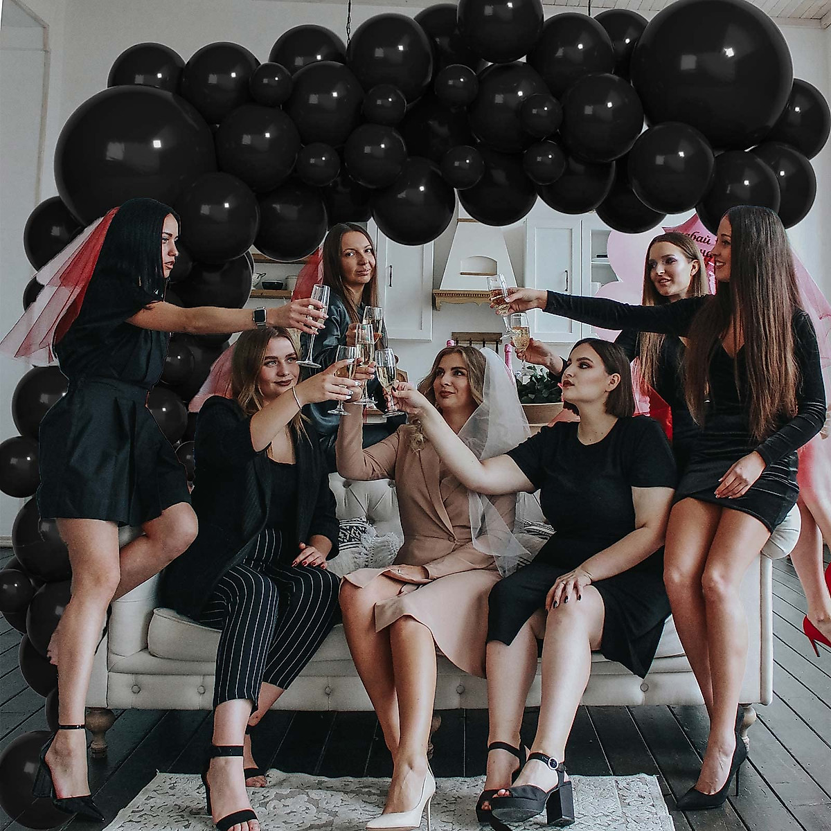 Black Balloon Arch Kit, Thickened 100Pcs Black Balloons Different Sizes 18/12/5 Inch for Birthday Party Graduation Bachelorette Anniversary Wedding Gender Reveal Baby Shower Decorations Supplies