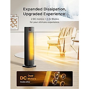 PELONIS Oscillating Ceramic Tower Indoor Space Heater for Home with Oscillation, Programmable Thermostat & ECO Mode, 12H Timer & Remote Control, Safety Protection, 23 Inches, 1500W, PHF15RSAPH23