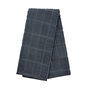 Designer Kitchen Linen Set | Oven Mitt, Soft Absorbent Cotton Towel, & 2 Pot Holder | Lightweight & Decorative for Cooking Baking Housewarming Gift - Heavy Duty Self Adhesive Hook Included (Grey)