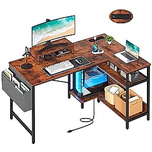 Yoobure L Shaped Desk with Storage Shelves 47 Inch Computer Desk with Outlets & USB Ports Home Office Desk with Monitor Stand Corner Desk for Small Space Study Table Small Desk L Desk with Storage Bag