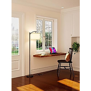 addlon Floor Lamp for Living Room with 3 Color Temperatures, Standing lamp with Linen lampshade for Bedroom, Office, Lamps with 9W LED Bulb Included - Black with Cream Lampshade