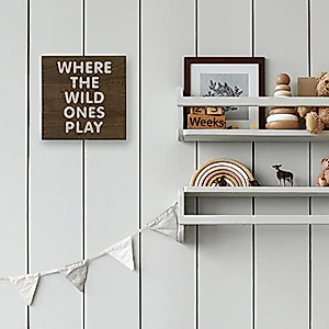 HAMUIERS Where the Wild Ones Play Sign - Playroom Decor for Kids, Woodland Nursery Decor, Rustic Wood Toddler Room Wall Decor Hanging Sign for Kids Bedroom Decor, Baby Nursery Gifts